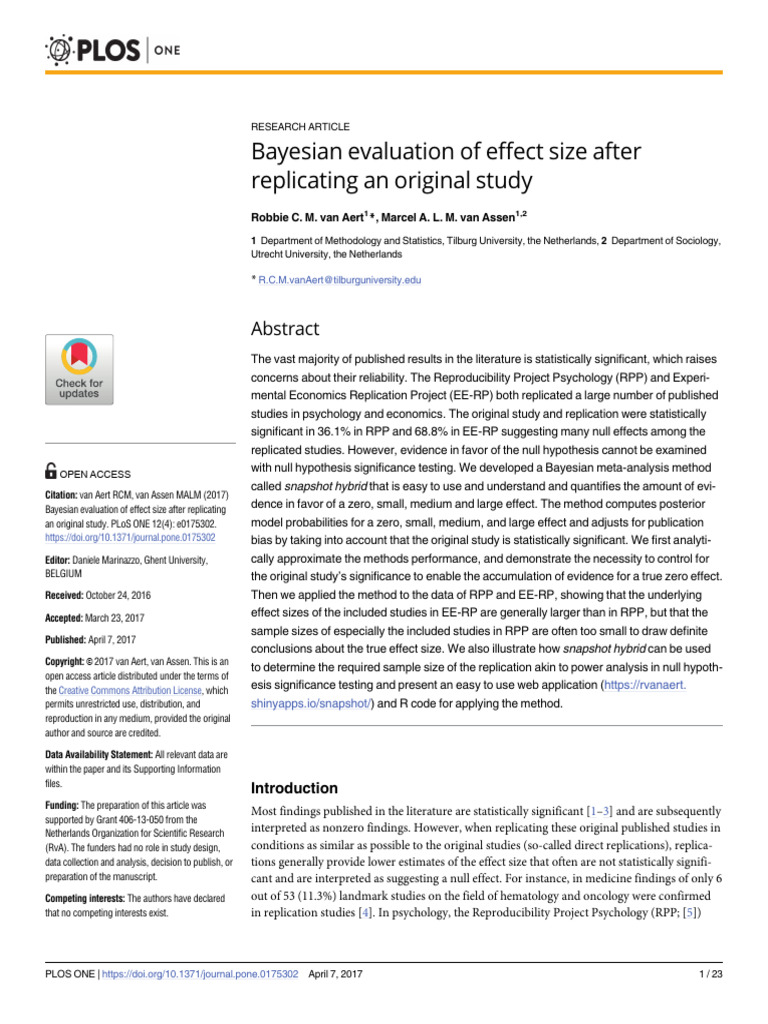 Bayesian Evaluation of Effect Size After Replicating An Original Study | PDF | Meta Analysis ...