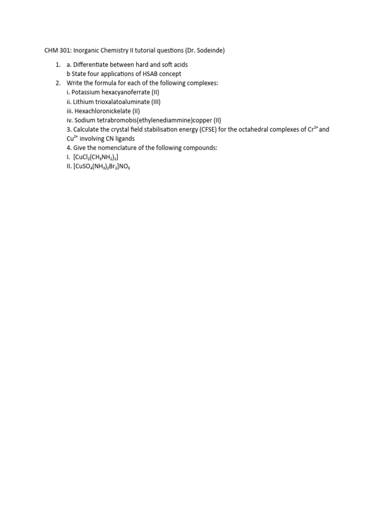 CHM 301elearning Tutorial Questions | PDF