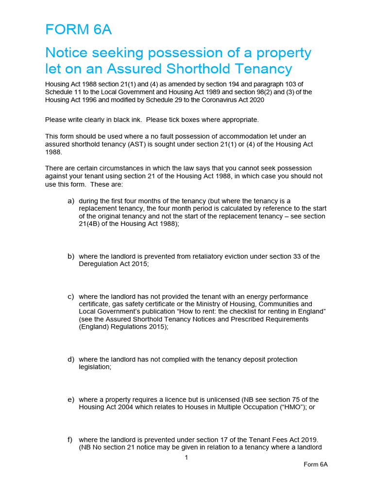 Form_6a_-_1_June_2021_update | PDF | Leasehold Estate | Landlord