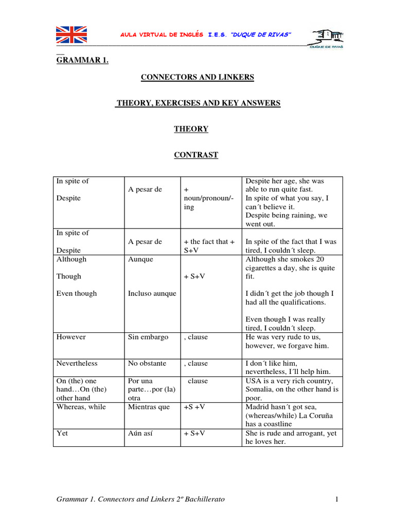 Connectors and Linkers for English Grammar | PDF | Linguistics
