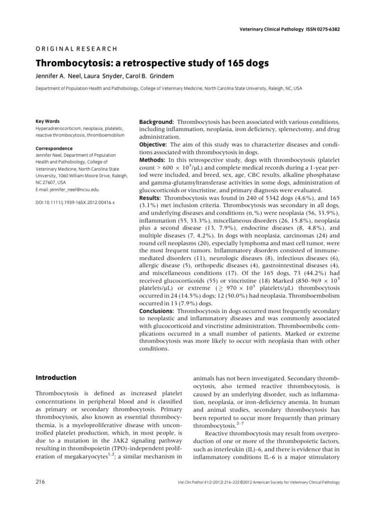 Thrombocytosis Study in 165 Dogs | PDF | Neoplasms | Medicine
