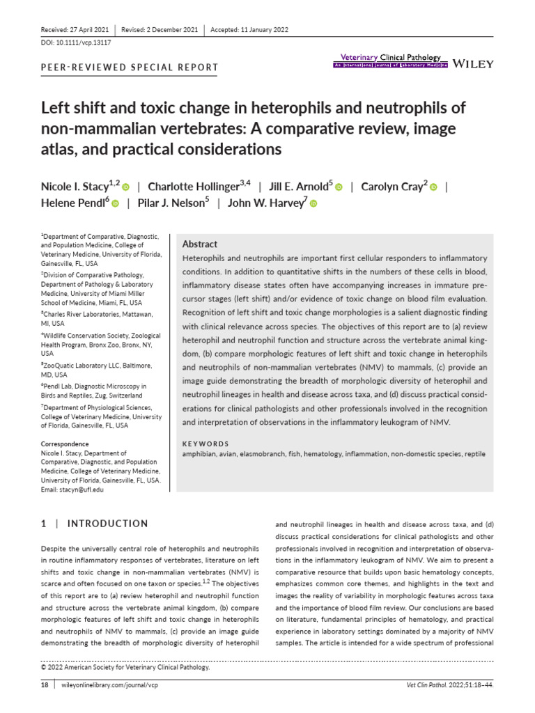 Left Shift and Toxic Change in Heterophils and Neutrophils Ofnon ...