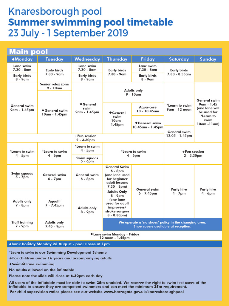 Knaresborough Pool Summer Pool Timetable 23 July Until 1 September | PDF