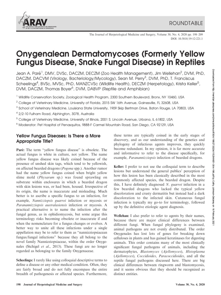 Onygenalean Dermatomycoses (Formerly Yellow Fungus Disease, Snake ...