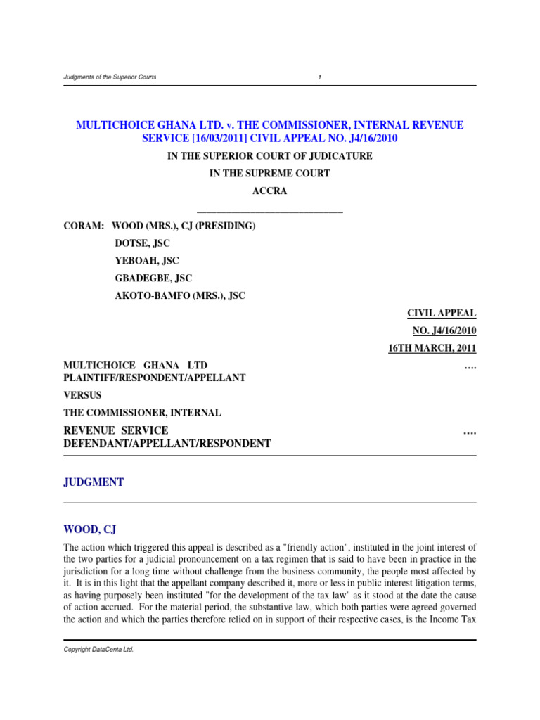 MULTICHOICE GHANA LTD. v. THE COMMISSIONER, INTERNAL REVENUE SERVICE 2 | PDF | Expense ...
