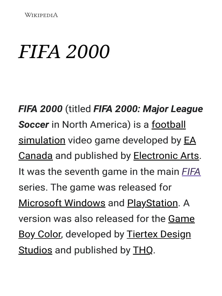 FIFA 2000 - Wikipedia | PDF | Video Games