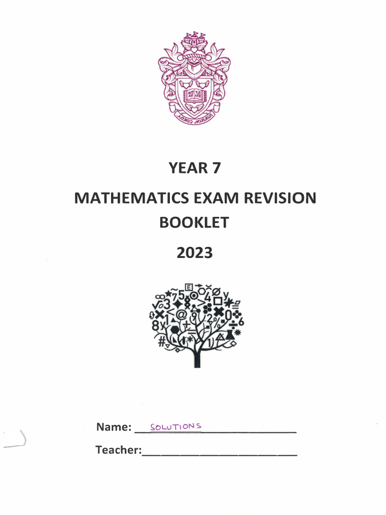 Year 7 Mathematics Exam Revision Booklet Solutions 2023 | PDF | Area ...