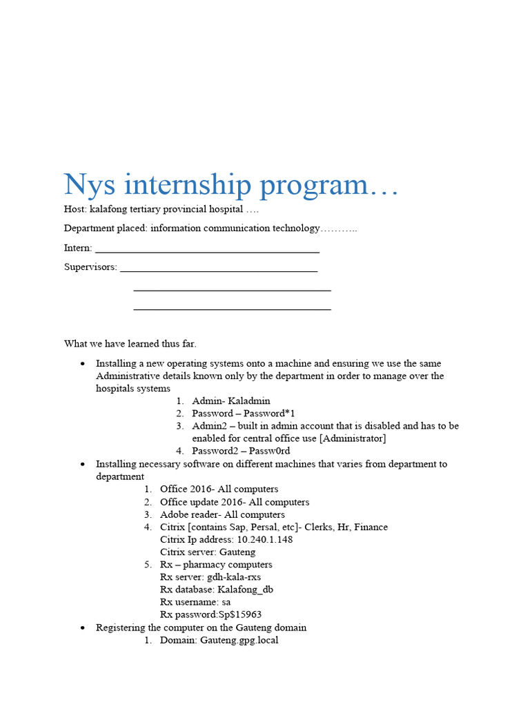 ICT Internship Tasks at Kalafong Hospital | PDF | Password | Active ...
