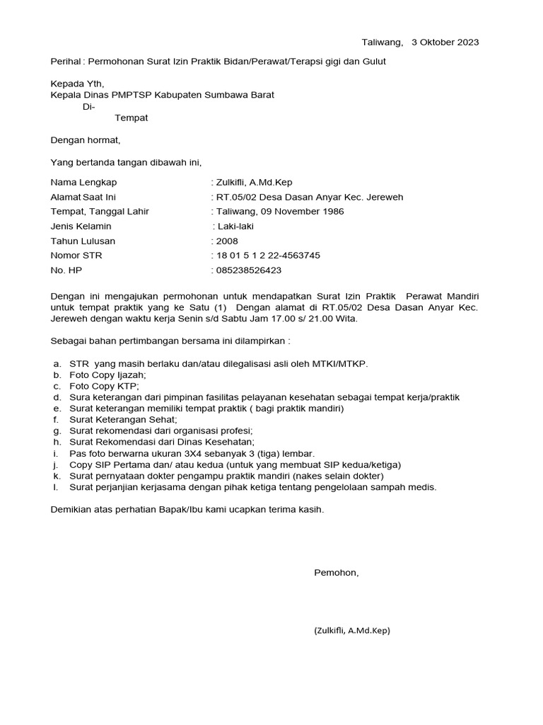 Permohonan SIP Perawat Mandiri | PDF