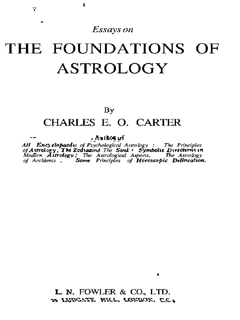 Essays On The Foundations of Astrology by C.E.O. Carter | PDF | Planets In Astrology | Planets