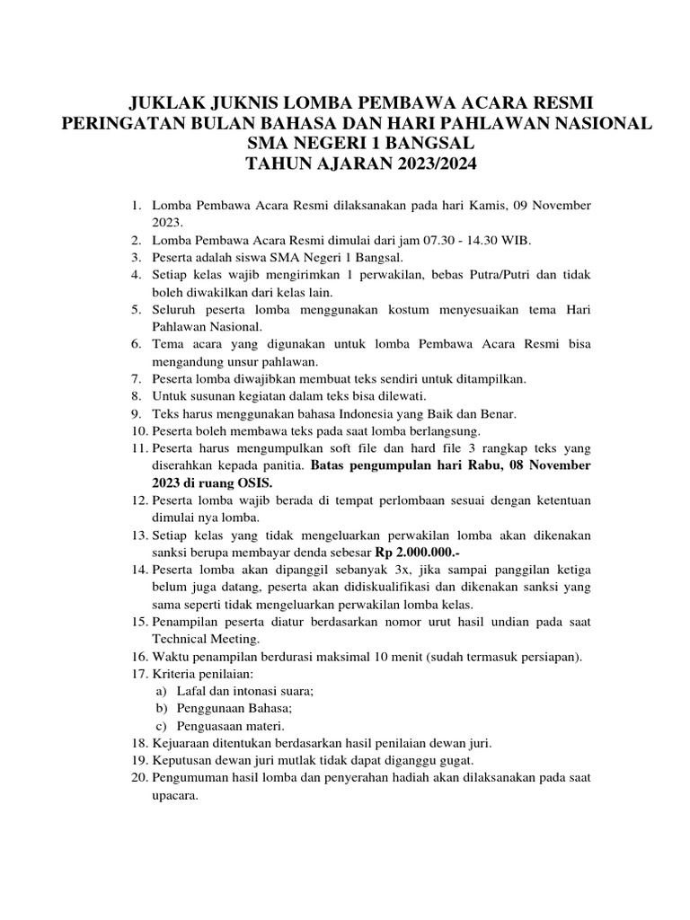 Juklak Juknis Dan Layout Pembawa Acara HP | PDF
