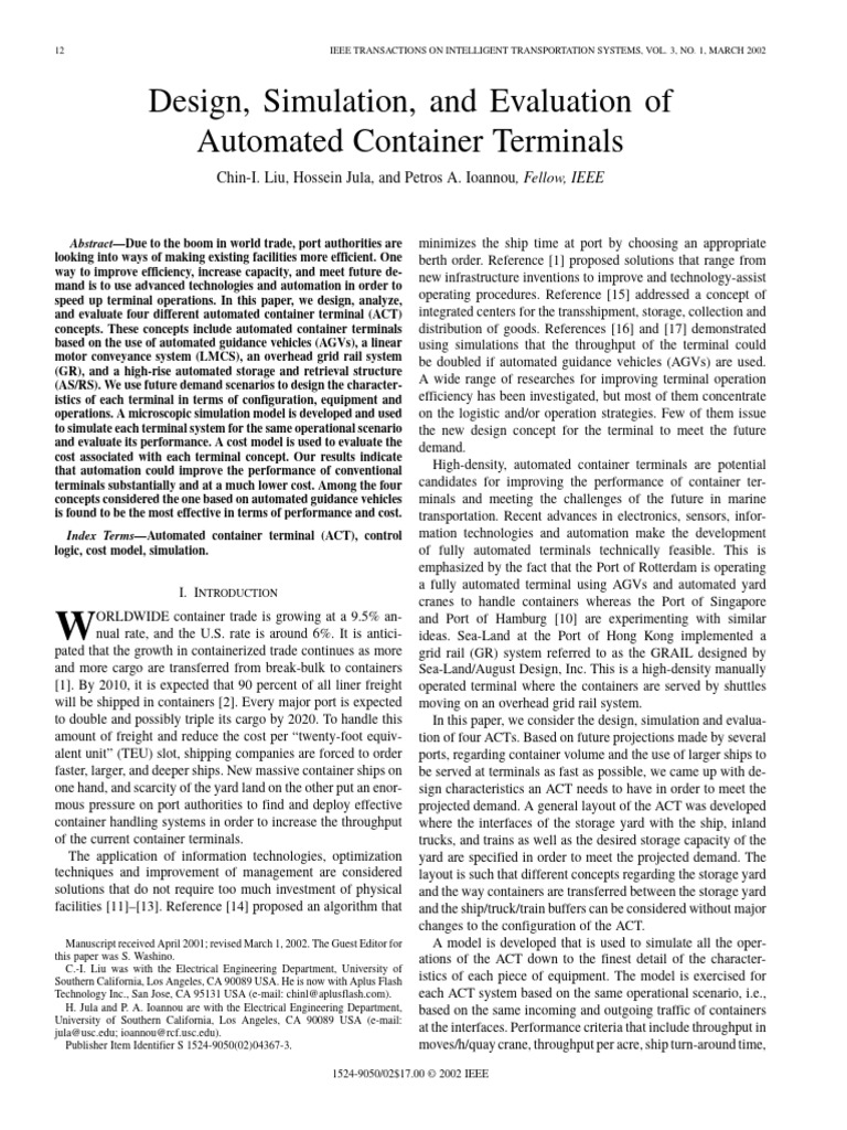Design Simulation And Evaluation Of Automated Container Terminals Pdf Containerization