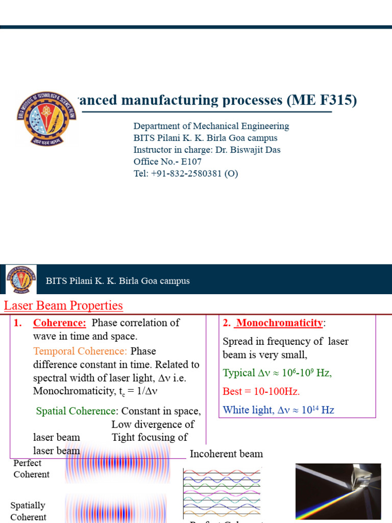Lecture 19 - Laser Materials Processing | PDF | Coherence (Physics) | Laser