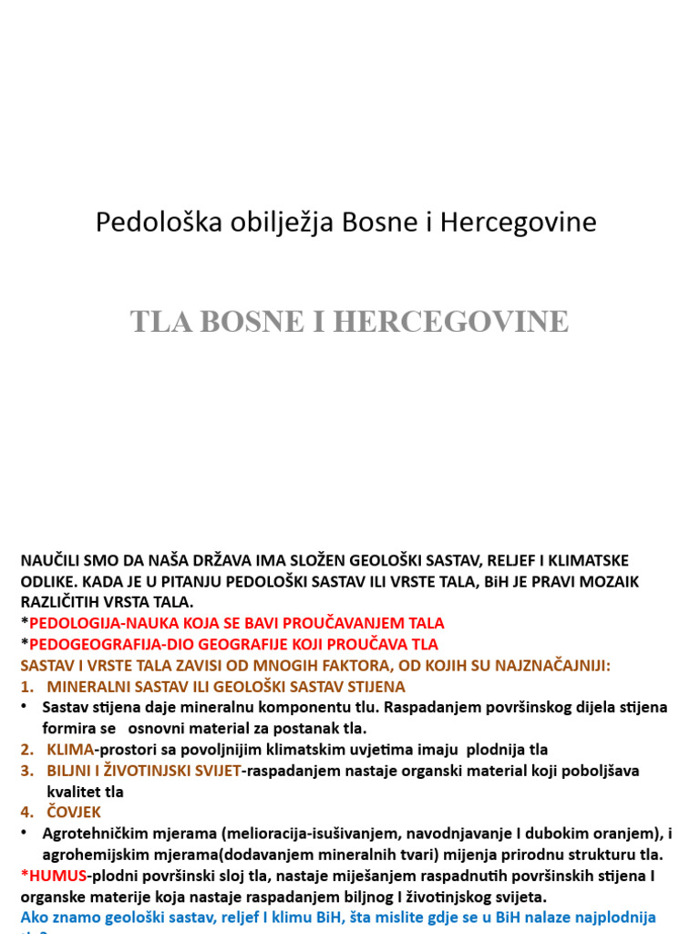 Pedološka - Obilježja Bosne - I - Hercegovine - Tla BiH | PDF