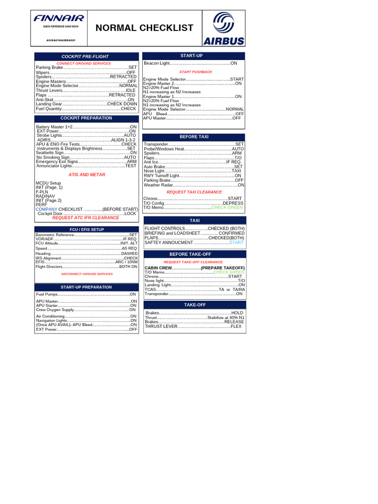 NORMAL CHECKLIST FLY BY WIRE A320neo | PDF | Takeoff | Aviation