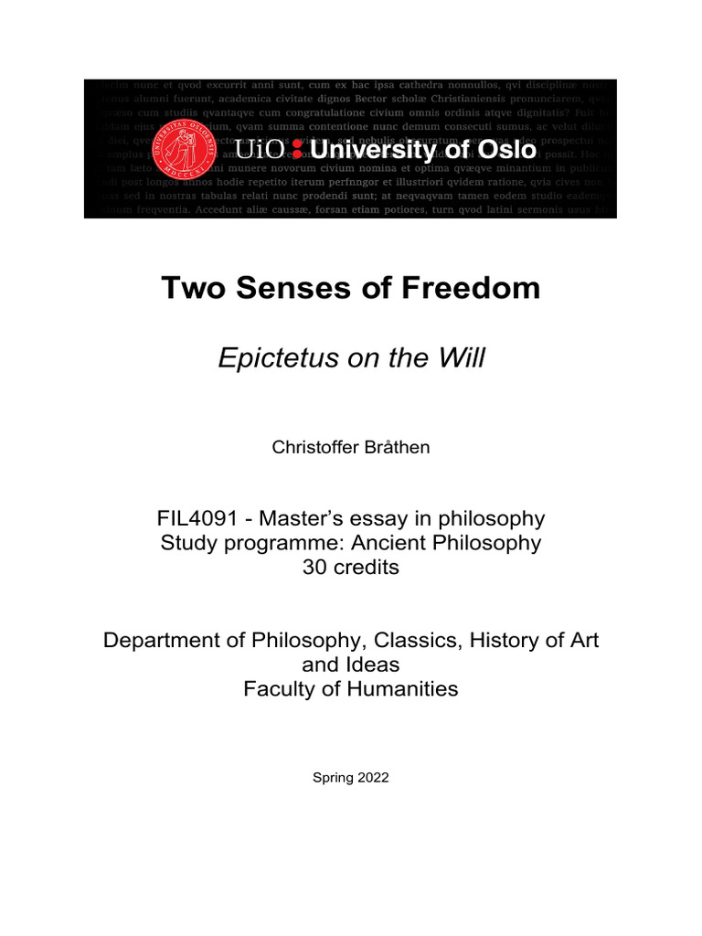 Philosophy of Freedom in Epictetus | PDF | Free Will | Stoicism