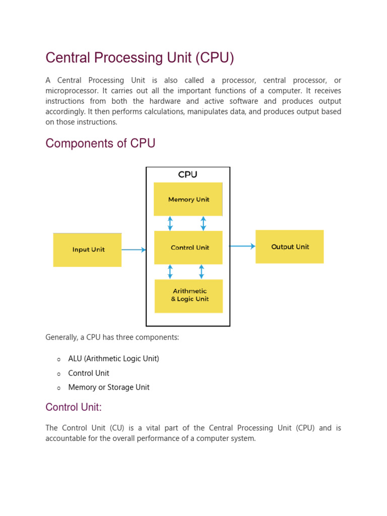 Central Processing Unit,Hardware and Software | PDF | Computer Data Storage | Computer Hardware