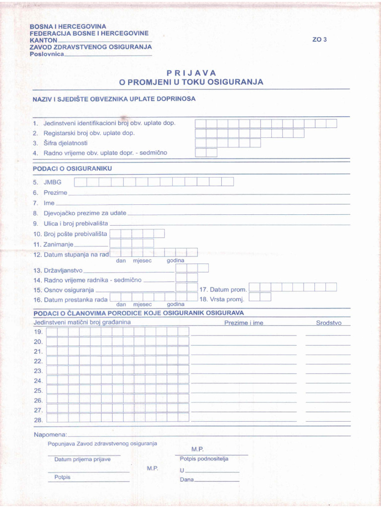 ZO3 Obrazac - Zenicko Dobojski Kanton | PDF