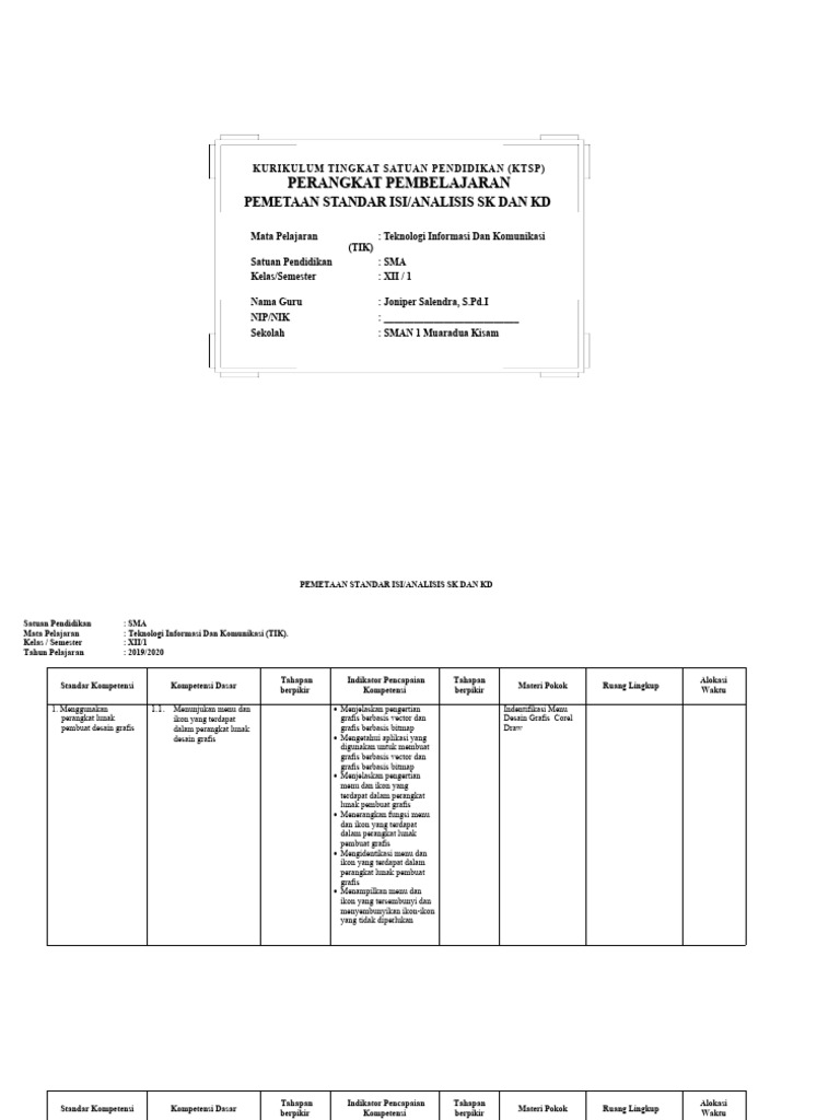 Pemetaan SK KD Tik Kelas Xii SMT 1 | PDF