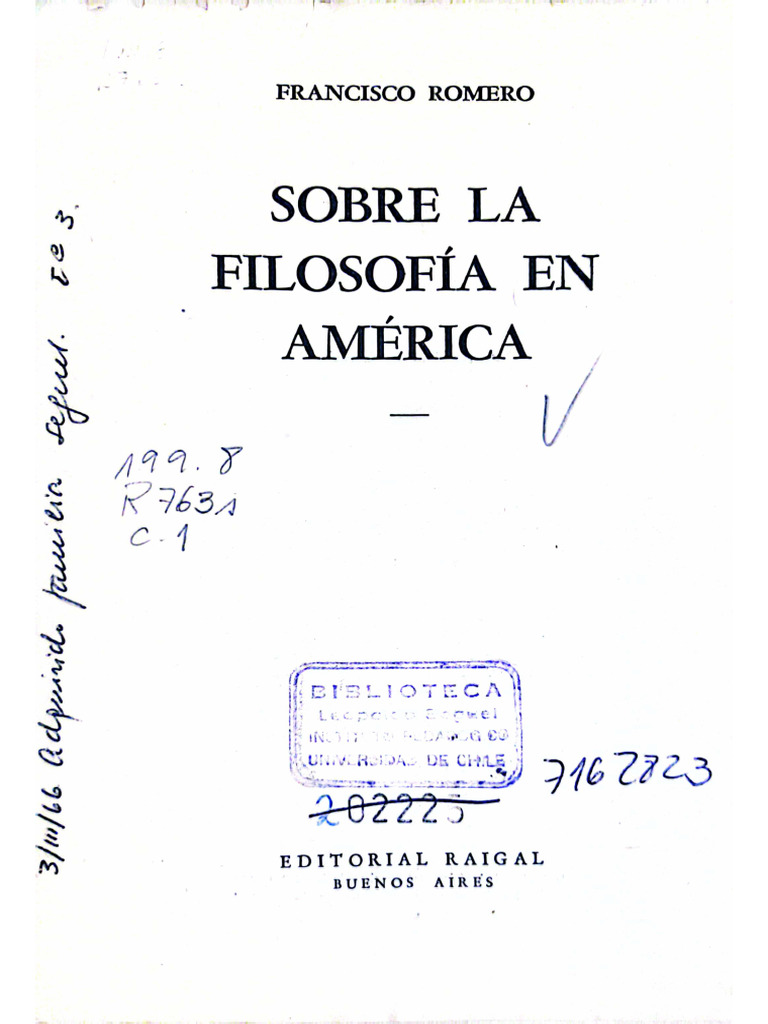 (No Califica) Romero, Francisco Sobre La Filosofía en América. Buenos ...