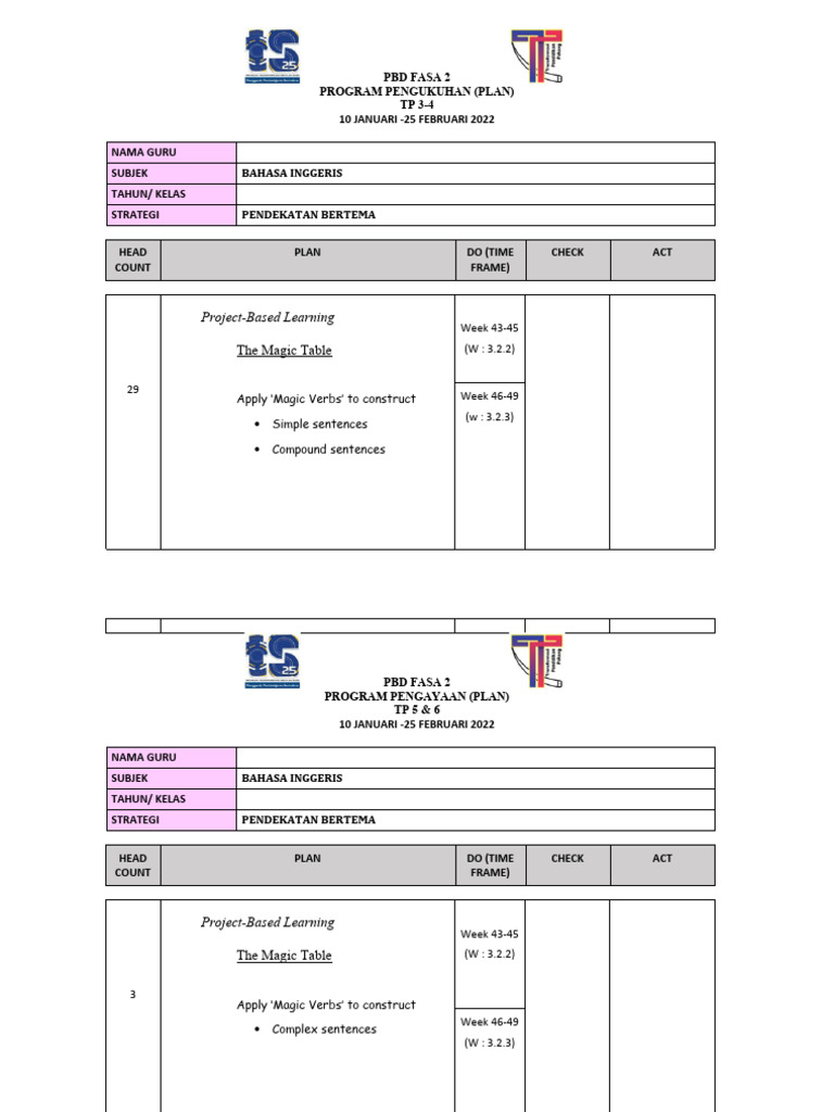 BORANG PDCA - Enrichment Sample | PDF