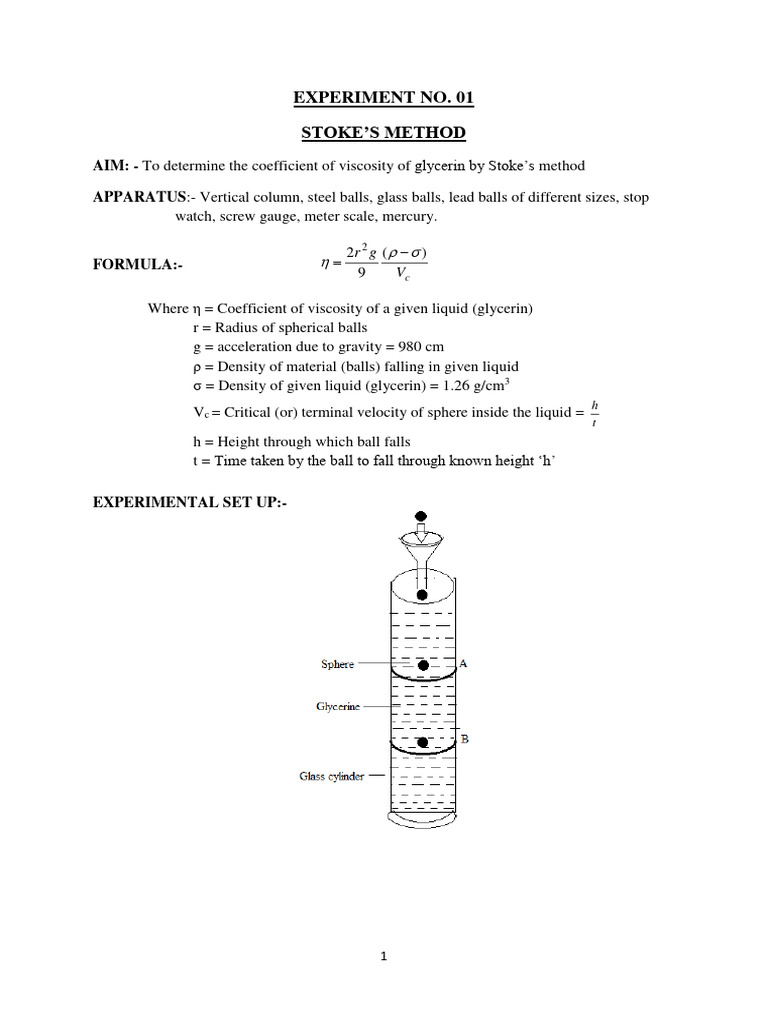 Expt No 1 Stokes Law | PDF | Dynamics (Mechanics) | Applied And Interdisciplinary Physics