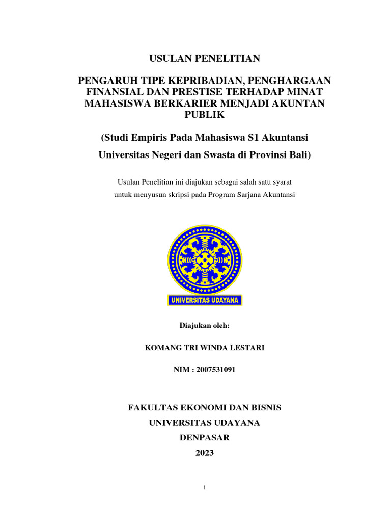 11 - Komang Tri Winda Lestari - 2007531091 | PDF | Bisnis | Pengelolaan Keuangan & Uang