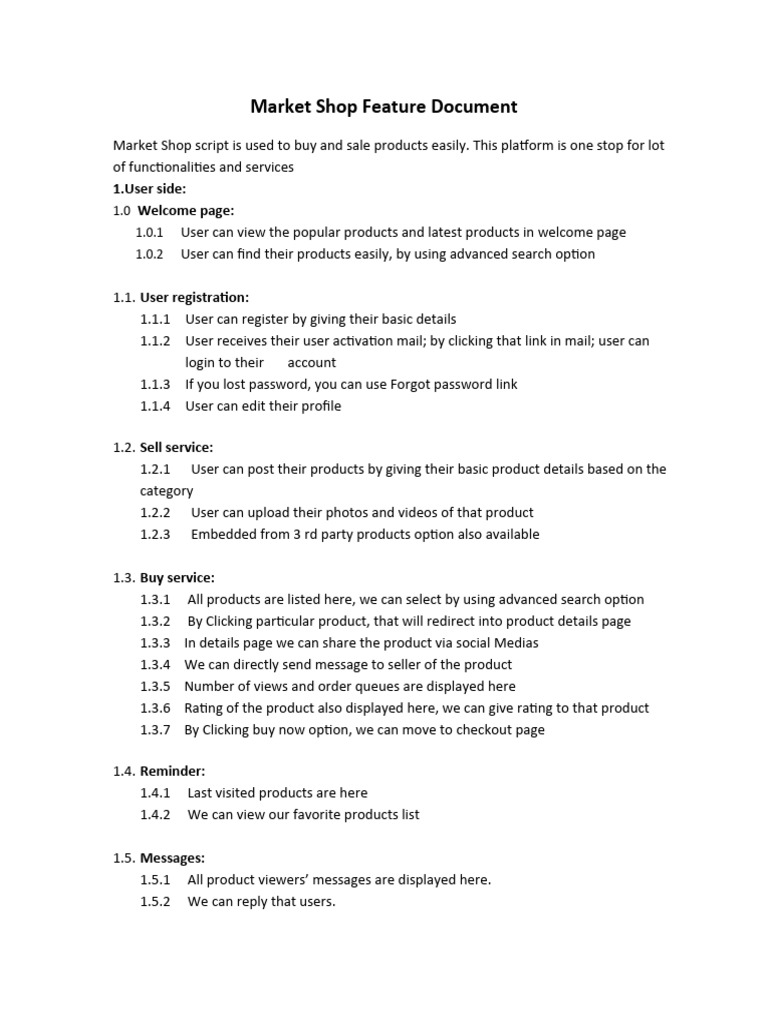Marketshop Feature Document | PDF | Password | Point Of Sale