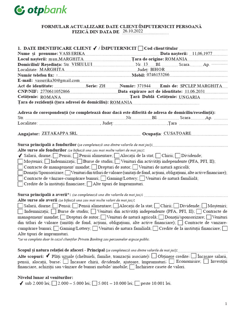 Formular Actualizare Date PF - Website | PDF