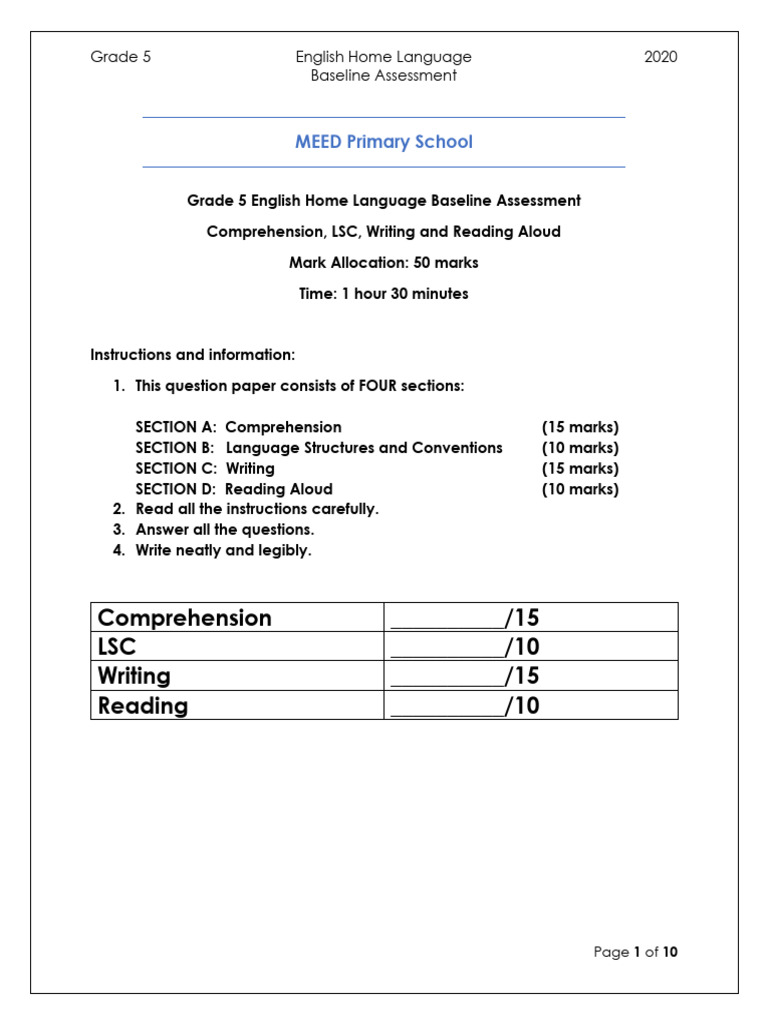 Grade 5 Hl Baseline Assessment | PDF | Poaching | Crime & Violence Grade 5 Hl Baseline Assessment | PDF | Poaching | Crime & Violence