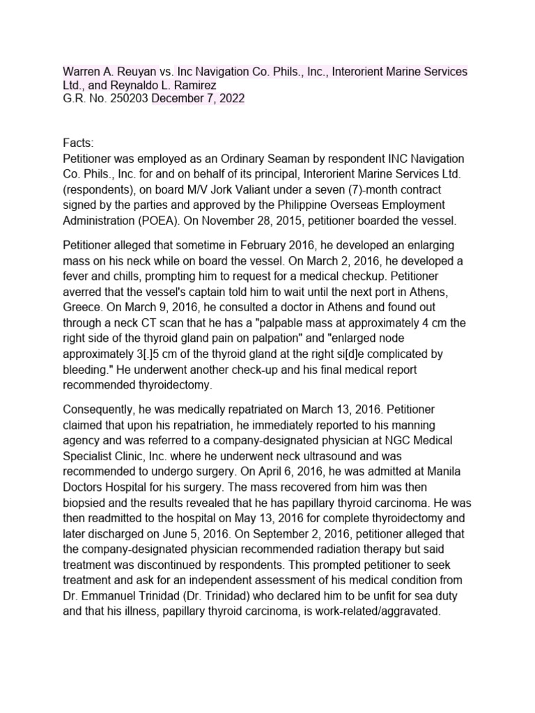 Seafarer Disability Benefits Case Analysis | PDF | Physical Examination ...