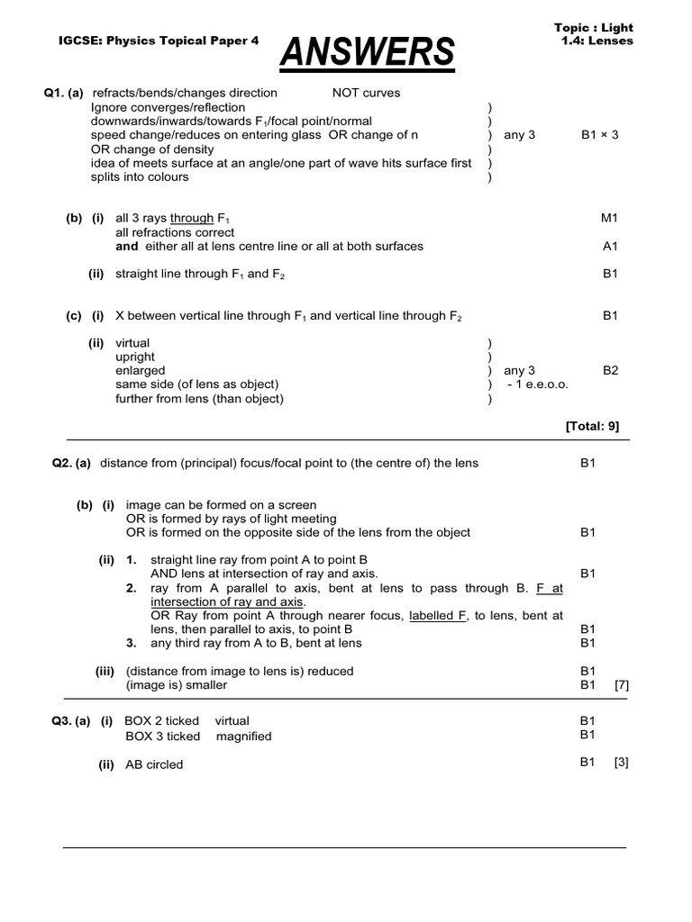 IGCSE Physics: Lenses and Refraction | PDF | Refraction | Optics