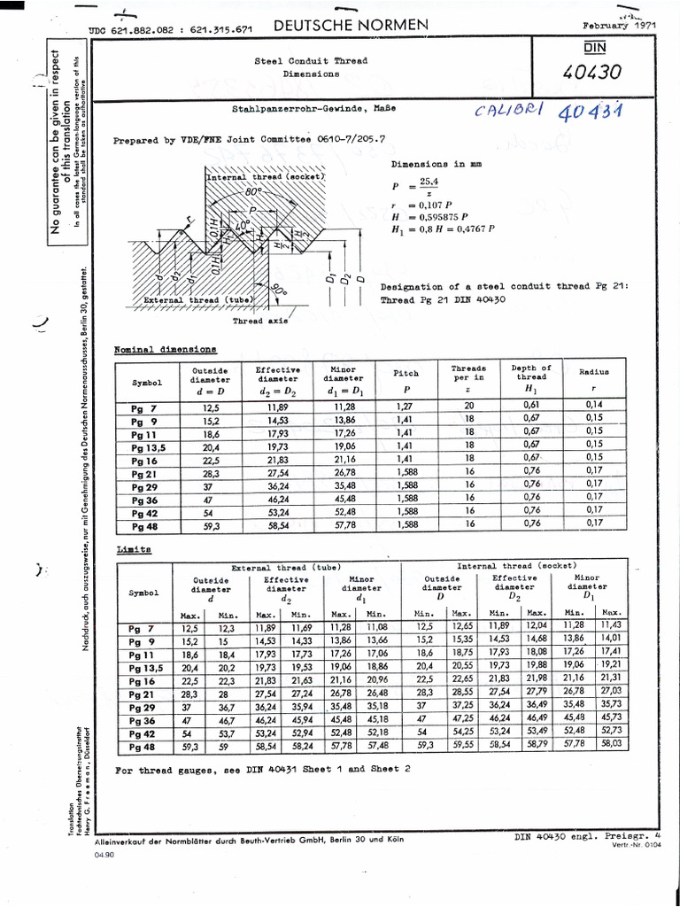 DIN 40430 - Filettatura PG | PDF