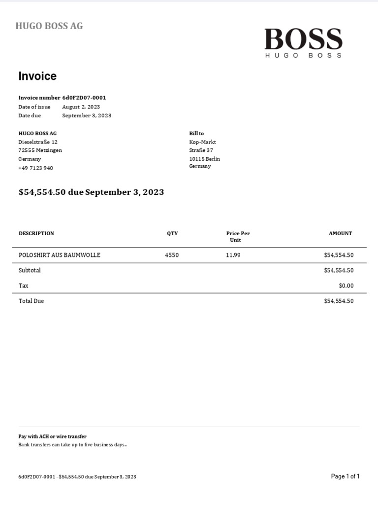 Hugo Boss Invoice | PDF