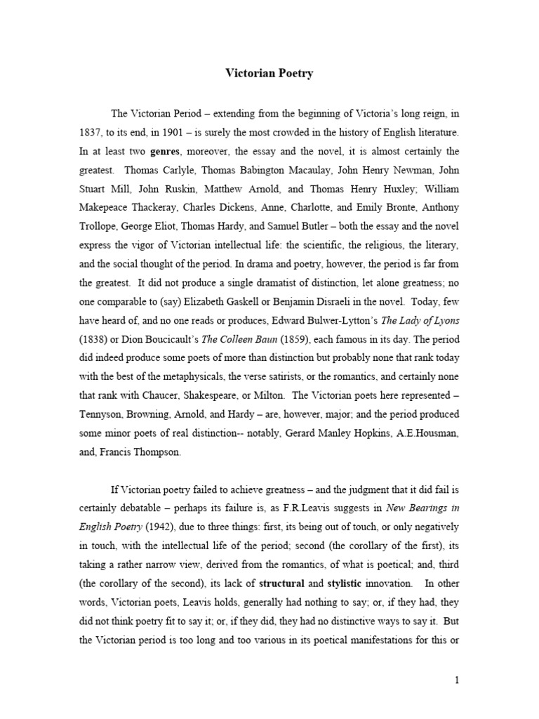 Notes On Victorian Poetry | PDF | Victorian Literature