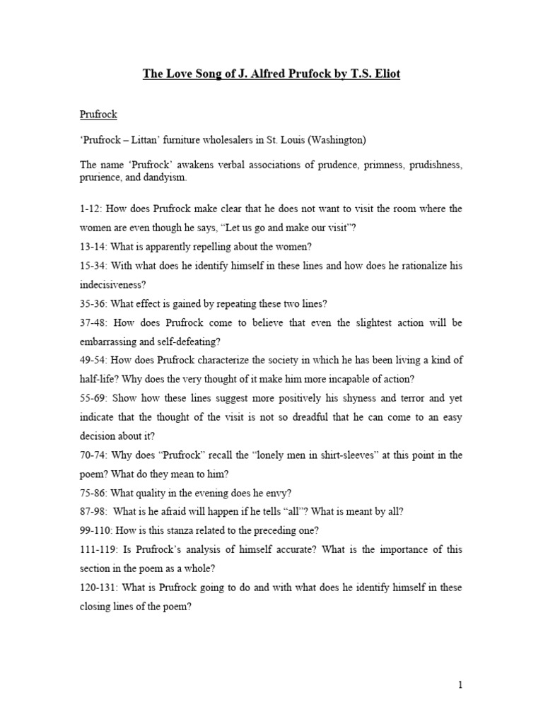Notes On Eliot's Prufrock | PDF