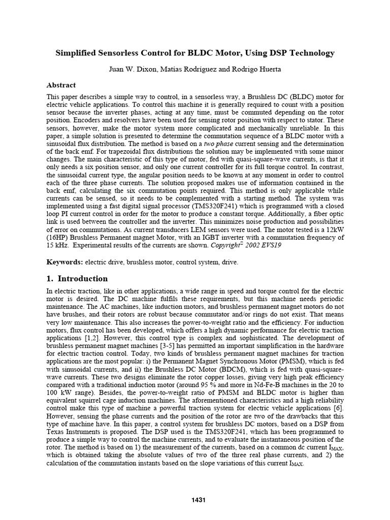 Simplified Sensorless Control For BLDC M | PDF | Electric Motor | Least ...