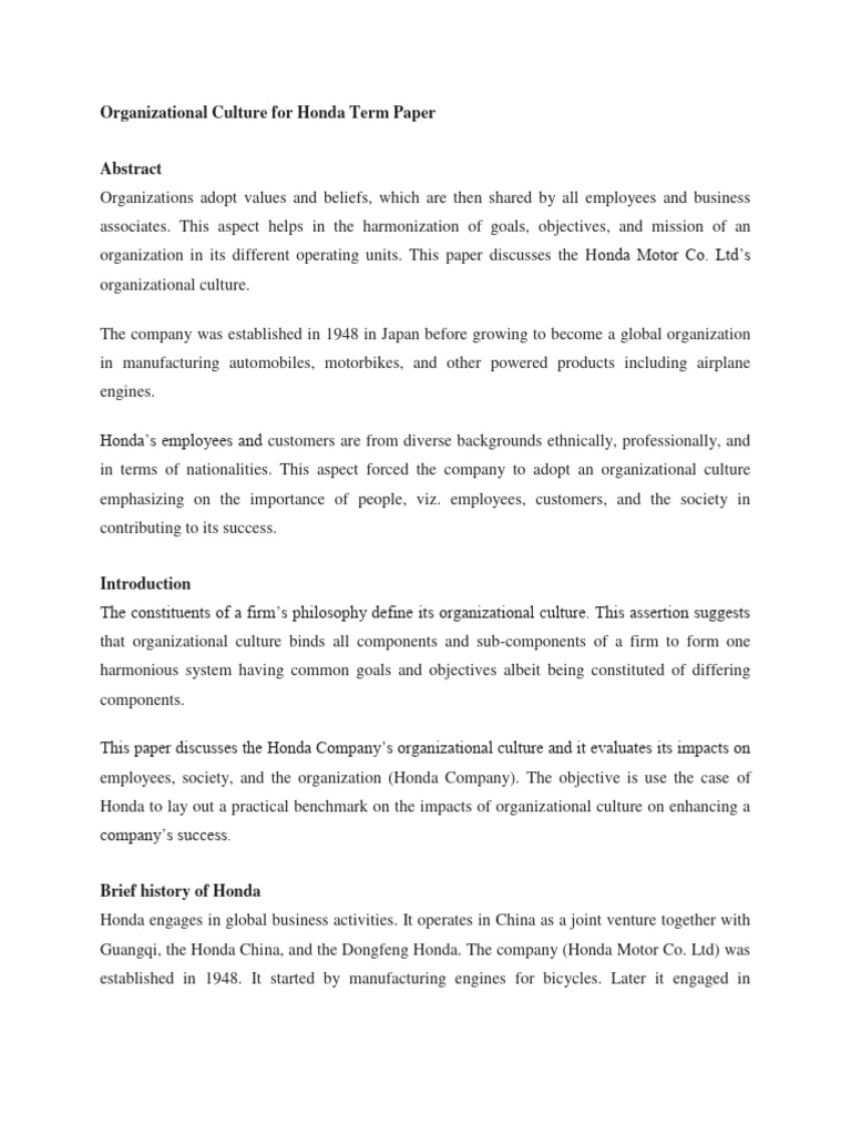Honda's Organizational Culture Insights | PDF | Organizational Culture ...