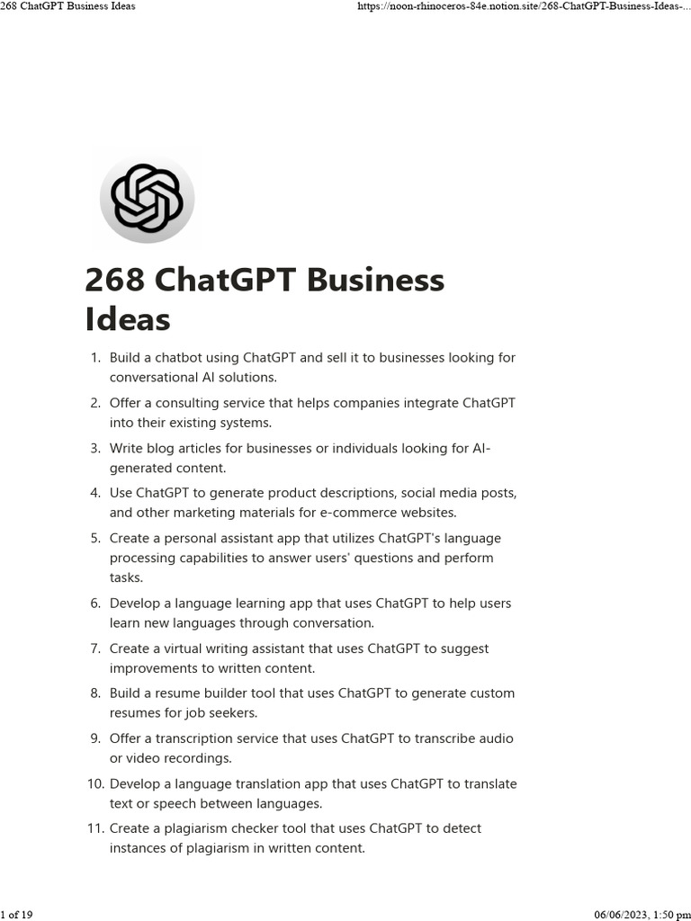 268 ChatGPT Business Ideas | PDF | Artificial Intelligence ...