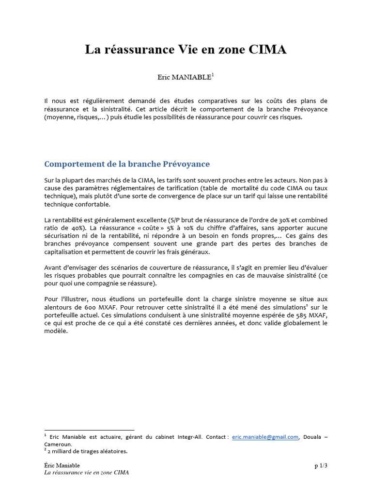 Optimisation de la Réassurance CIMA | PDF | Réassurance | Risque financier