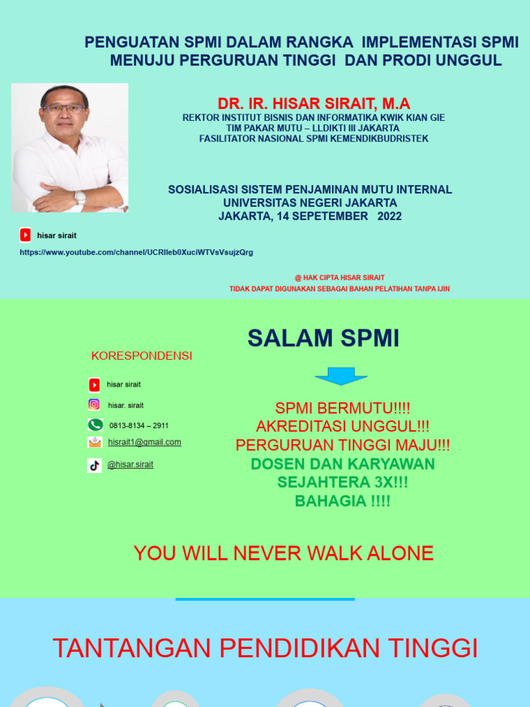 Penguatan Implementasi Spmi Dalam Rangka PT Dan Prodi Unggul - Unj 2022 | PDF