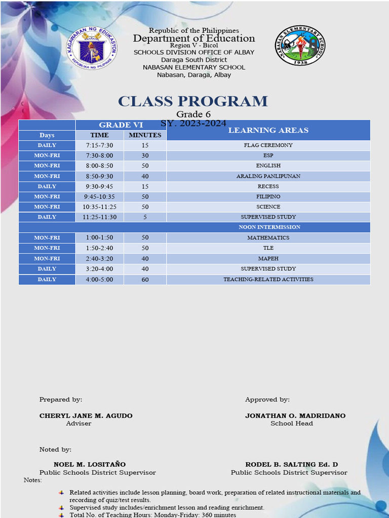 Class Program 2023-2024 | PDF | Behavior Modification | Schools