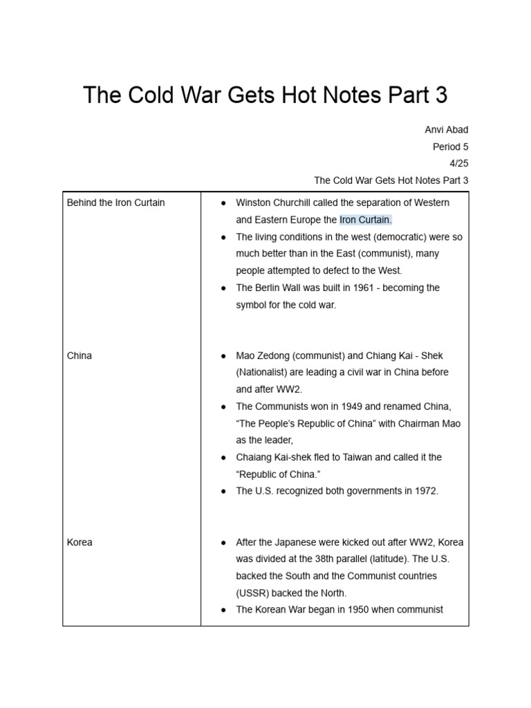 The Cold War Gets Hot Notes Part 3 | PDF | Korean War | Cold War