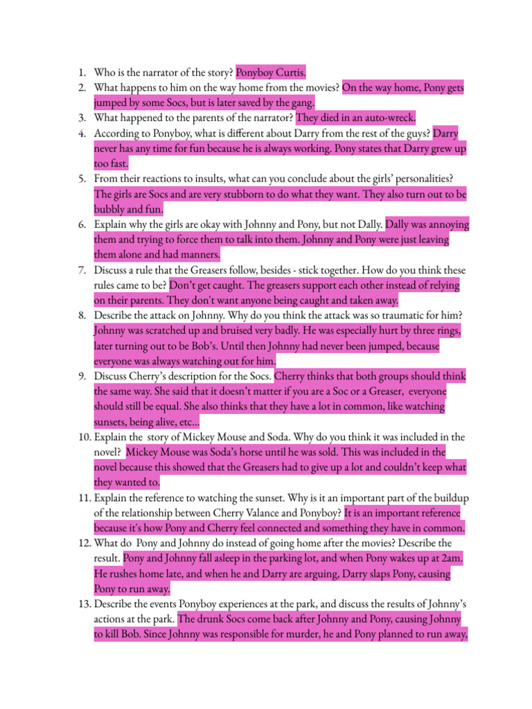 Key Events and Themes in The Outsiders | PDF | Social Science | Mystery ...