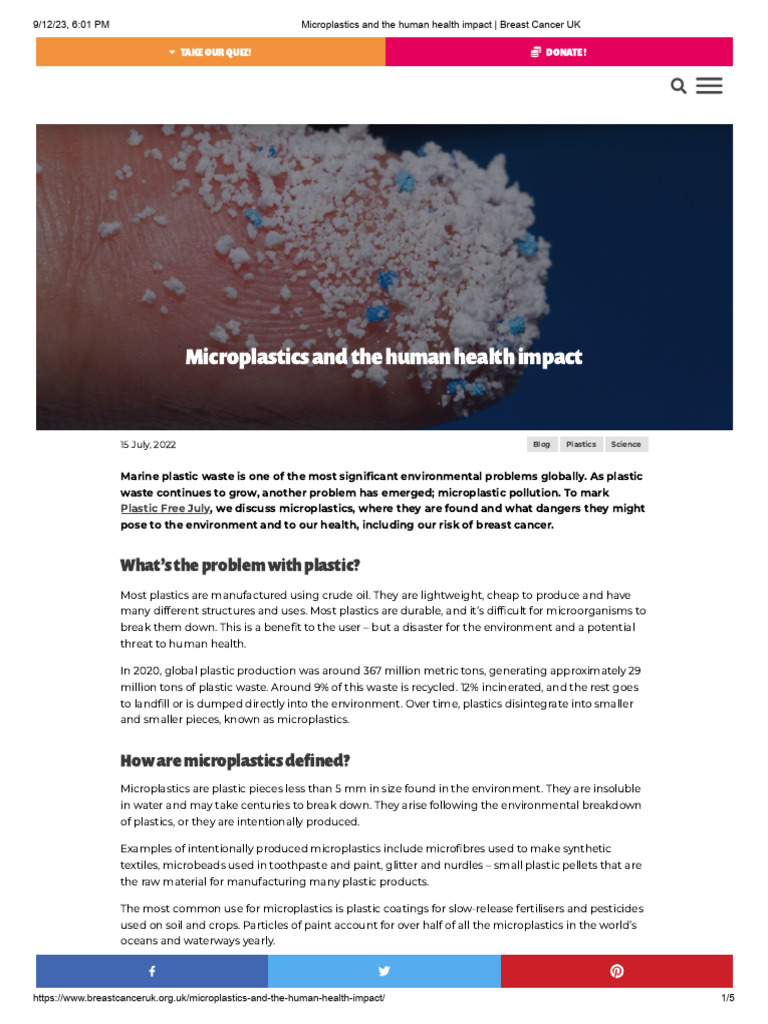 Microplastics and The Human Health Impact - Breast Cancer UK | PDF ...