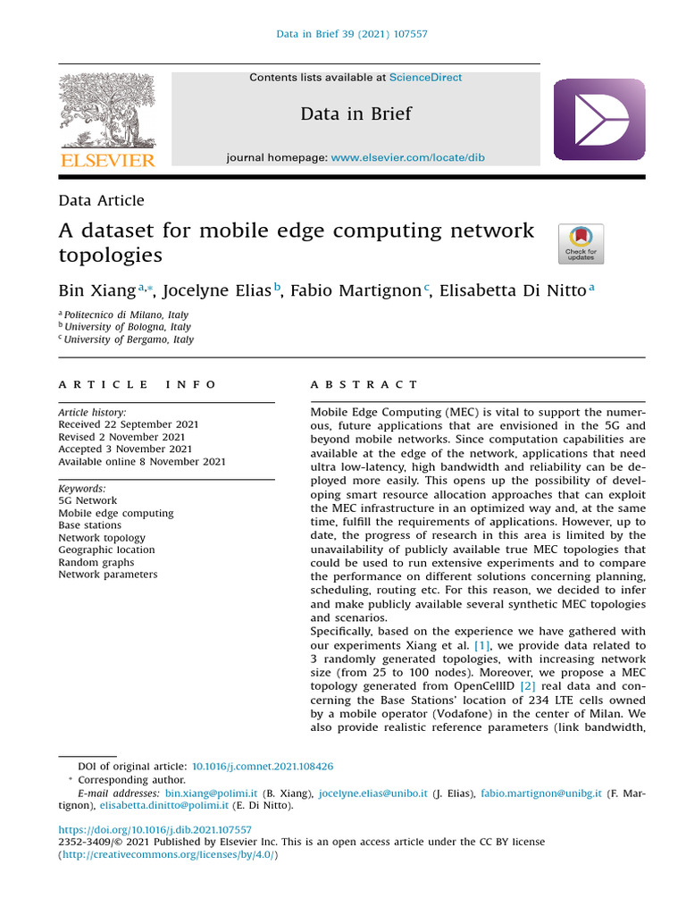 A Dataset For Mobile Edge Computing Network Topolo | PDF | Computer Network | Network Topology