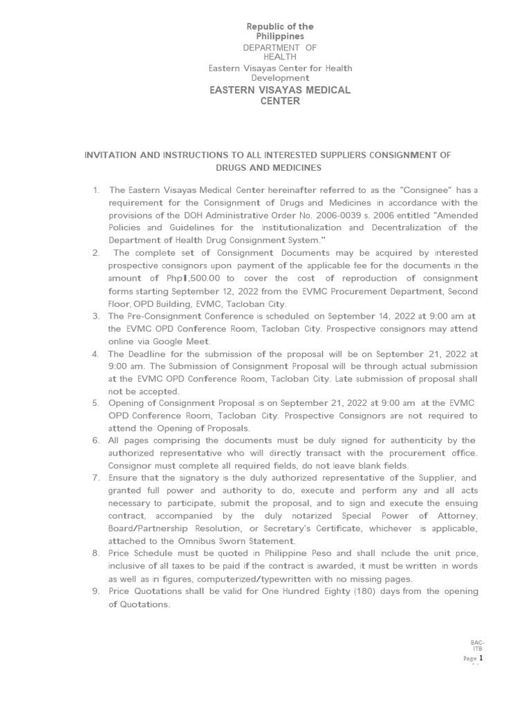 Consignment of Drugs and Medicines EVMC | PDF | Government | Business Consignment of Drugs and Medicines EVMC | PDF | Government | Business