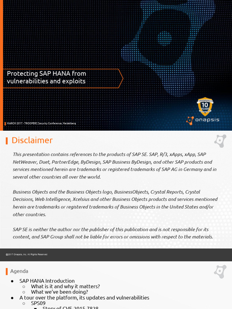 TR17 - Protecting - SAP - HANA - From - Vulnerabilities - and ... TR17 - Protecting - SAP - HANA - From - Vulnerabilities - and ...