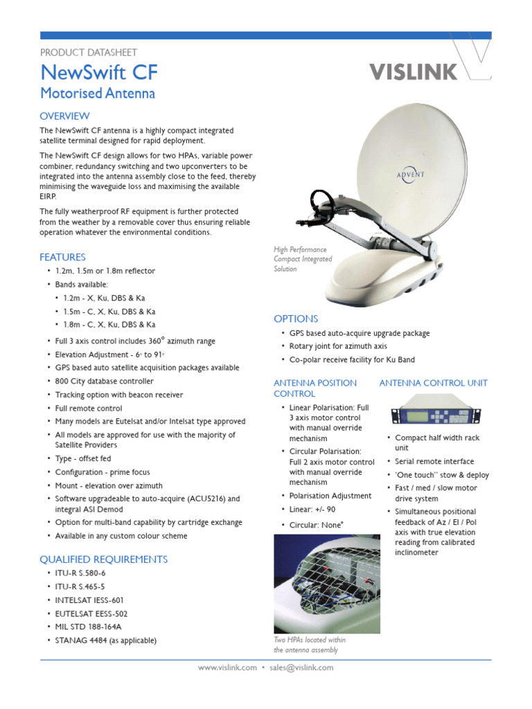 Advent 1.2m SNG Antenna | PDF | Decibel | Communications Satellite