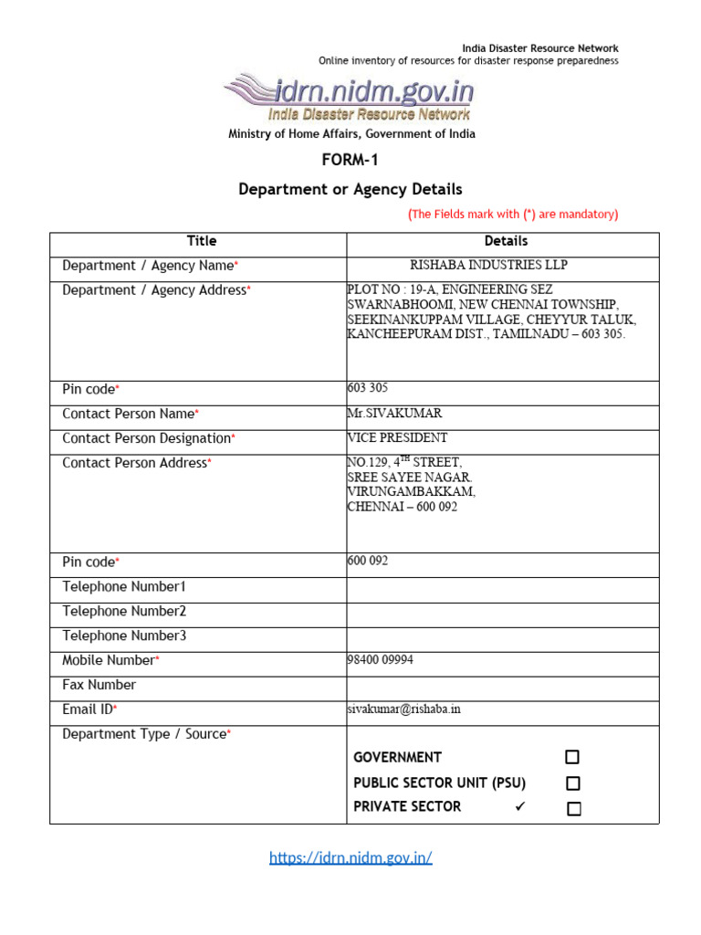 Dy Director DISH Villupuram Disaster Response Preparedness Form 1, 2A ...